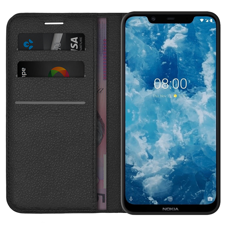 Leather Wallet Case for Nokia 8.1 (Black)